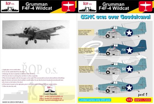Ropos Models MNFDL72039 Grumman F4F-4 Wildcat - USMC aces over Guadalcanal