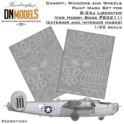 DN Models 32-827-024 B-24J Canopy, Windows And Wheels Liberator Paint Mask Set