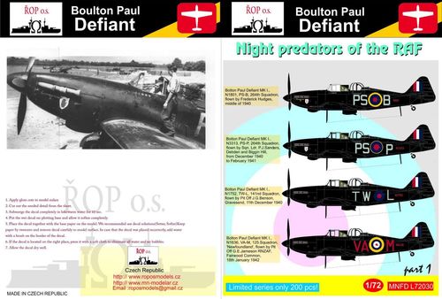 Ropos Models MNFDL72030 Boulton Paul Defiant - Night predators of the RAF