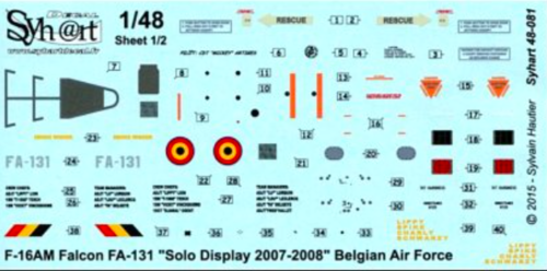 Syhart Decal 48-081 F-16AM Falcon FA-131 "Solo Display 2007-2008" Belgian AF