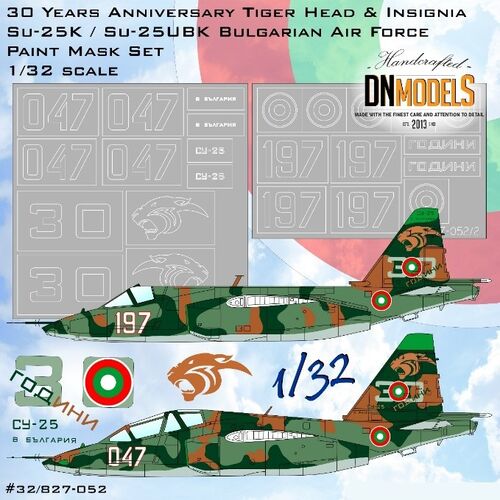 DN Models 32-827-052 Anniversary Tiger Head And Insignia Su-25K / Su-25UBK Bulgarian Air Force Paint Mask Set
