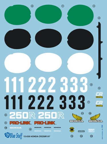 Blue Stuff 12-038 Honda CR250R 1981 Decals (for Tamiya 14011 Kit)