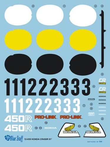 Blue Stuff 12-039 Honda CR450R 1981 Decals (for Tamiya 14018 Kit)