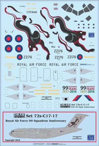 Draw Decal 72-C17-17 Boeing C-17 Globemaster III - Royal Air Force 99 Squadron Anniversary