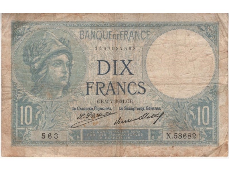 ** FRANCUSKA - 10 FRANAKA 1931. **