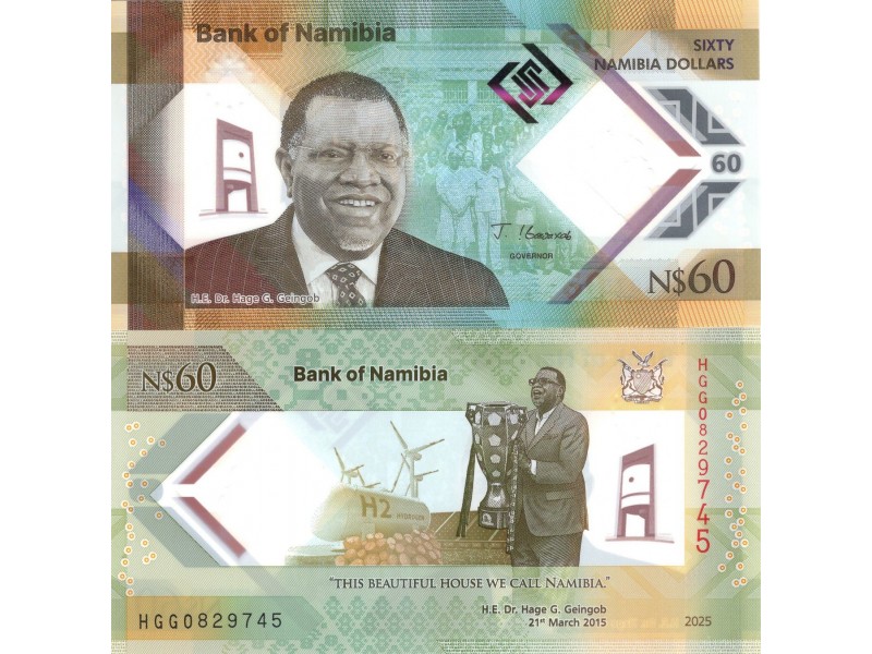 NAMIBIA 60 Dollars 2025 UNC, Polymer P-19 commemorative