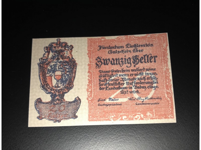 LIBTENŠTAJN 20 HELERA.1920. UNC.