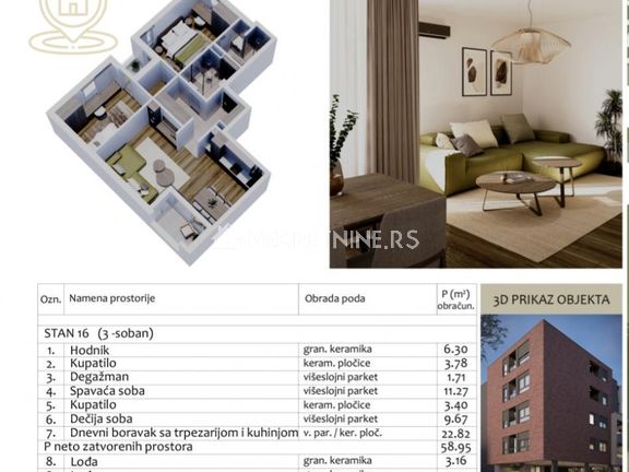 Na prodaju trosoban stan 64m² u novogradnji- Duvanište