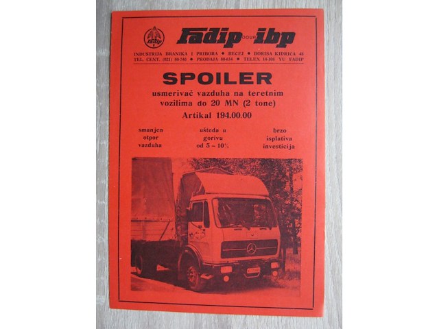 FADIP - IBP / Bečej, Jugoslavija / Prospekt za SPOILER