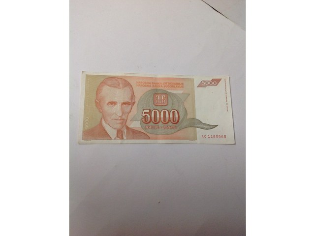 5000 Dinara 1993 Jugoslavija - Nikola Tesla