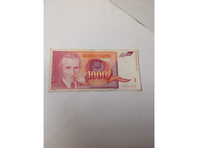 1000 Dinara SRJ iz 1992 godine. Nikola Tesla