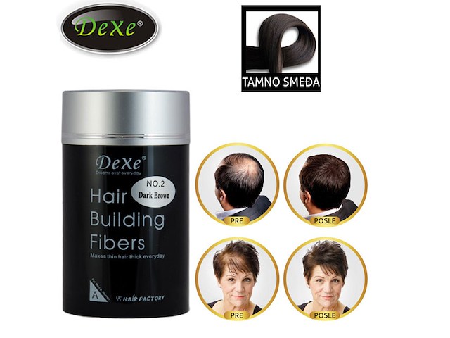 Preparat za proređenu kosu Dexe Hair Building Fibers 22g tamno smeđa