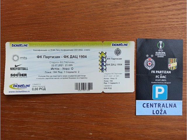 PARTIZAN - DAC 22.07.2021. KARTA + PROPUSNICA !!!