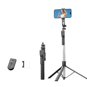 K50 BLUETOOTH SELFIE STICK TRIPOD WITH TIKTOK REMOTE CONTROL, 6-MODE FILL LIGHT - BLACK