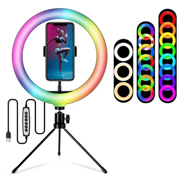 S26-RGB 10" RGB LED RING LIGHT SELFIE PHOTOGRAPHY FILL LIGHT WITH PHONE HOLDER AND TRIPOD