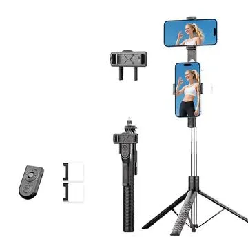 K50 EXTENDABLE SELFIE STICK/TRIPOD WITH DUAL PHONE HOLDER - BLACK