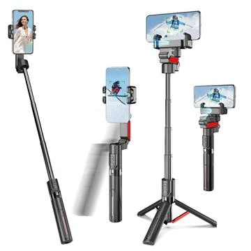 C10 GIMBAL STABILIZER SELFIE STICK WITH AI FACE TRACKING - BLACK / RED