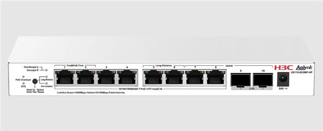 H3C Aolynk US110-8G2MF-HP Ethernet Switch 8 x 1G PoE+, (AC)