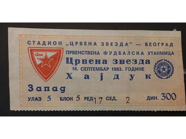 FUDBAL: CRVENA ZVEZDA - HAJDUK (Split) 18.09.1983