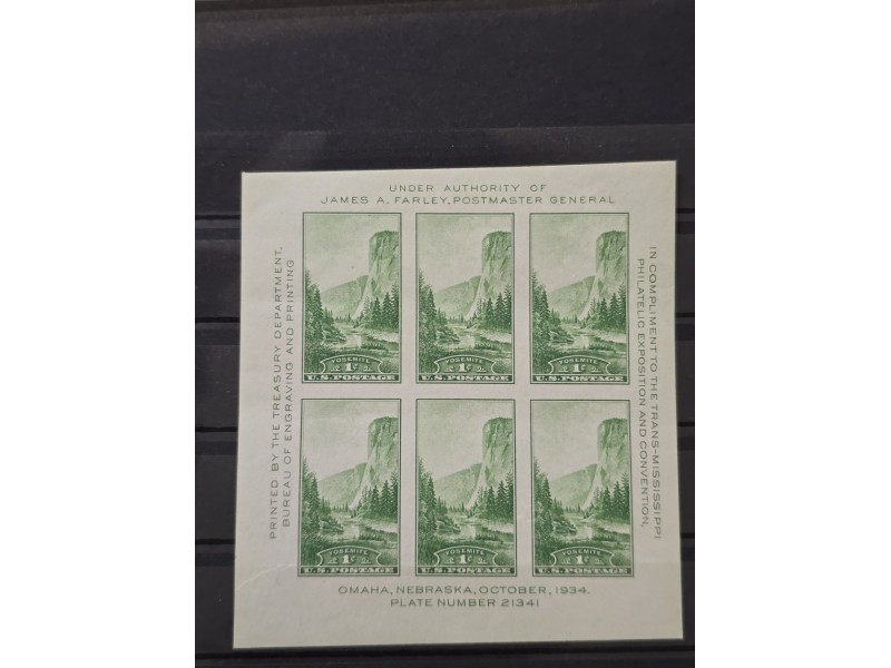 Amerika Nebraska 1934 blok mnh