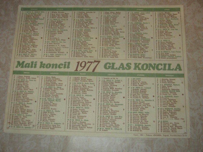 Katolički kalendar za 1977. iz časopisa Glas Koncila