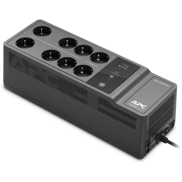 APC Back-UPS 650VA400W, 230V, 1 USB charging port, (8) Schuko CEE 7, RJ45 phonefaxmodemDSL, RJ45 network line - 10100 base-T Ethernet, Top