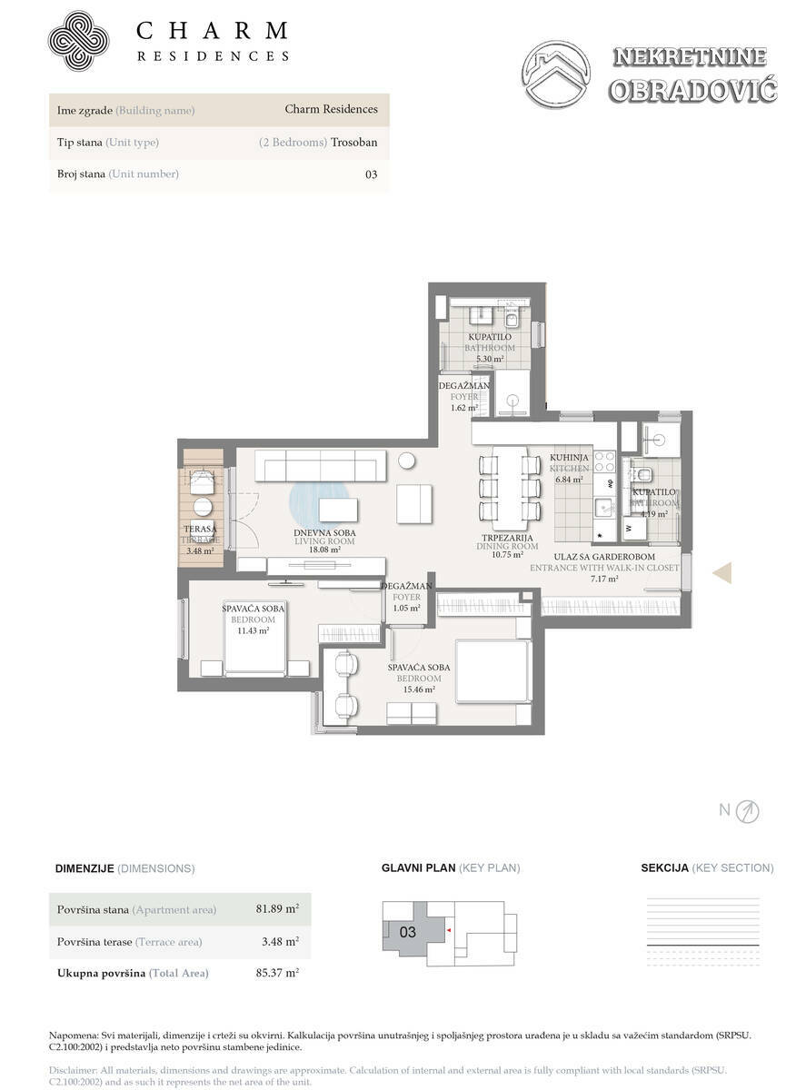 Trosoban stan, Beograd - Autokomanda | Prodaja · 85m² · 310.999€