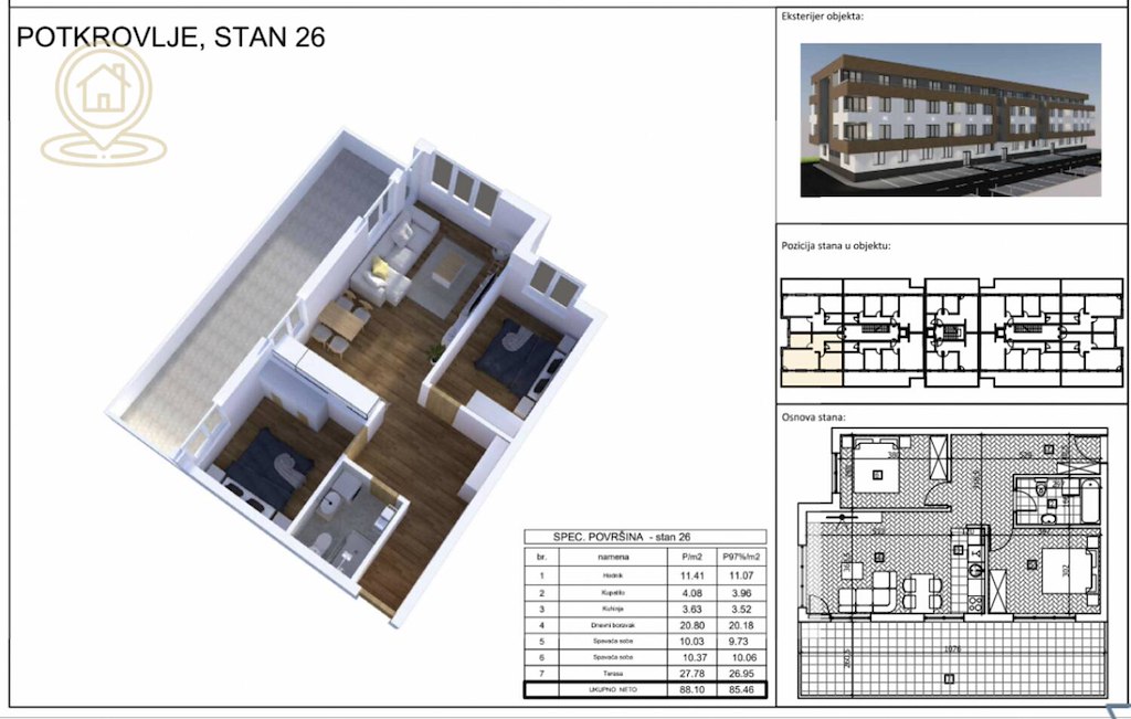 Trosoban stan, Novi Sad | Prodaja · 85m² · 135.960€