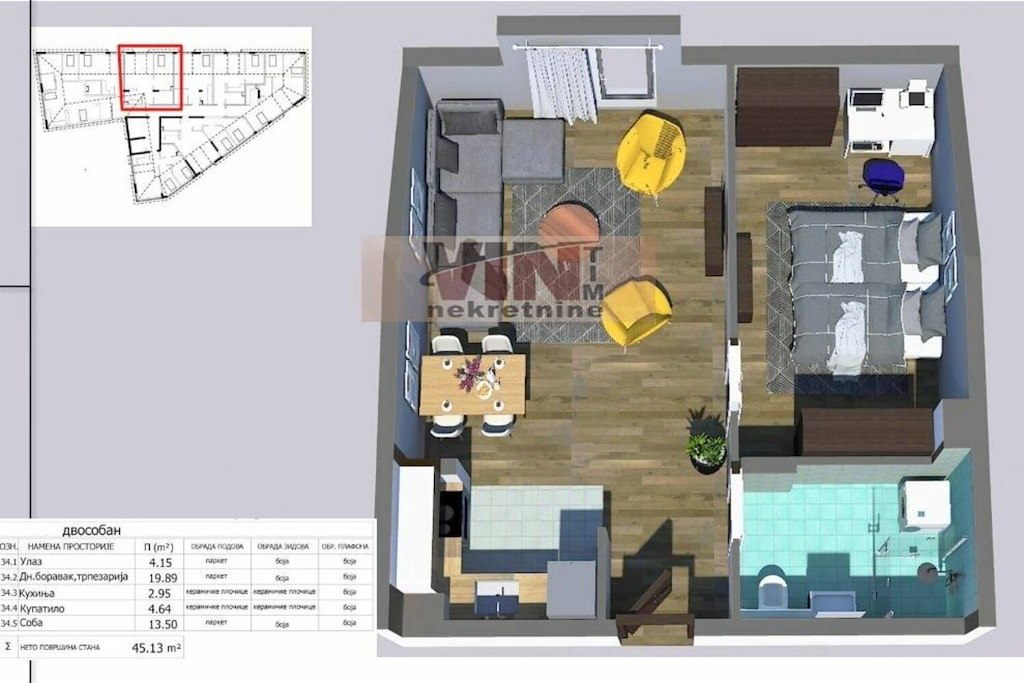 Dvosoban stan, Beograd - Mirijevo | Prodaja · 45m² · 84.780€