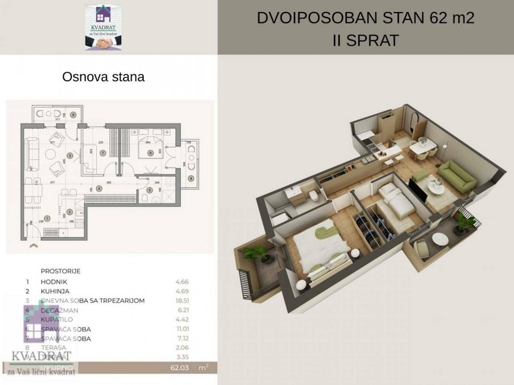Dvoiposoban stan, Beograd - Rvati | Prodaja · 62m² · 99.200€