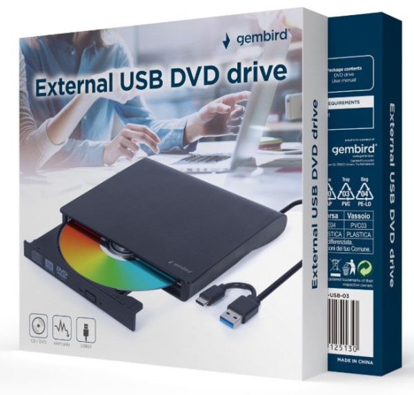 DVD-USB-031 Gembird eksterni USB 3.1 CD/DVD drive Citac-rezac, USB + USB-C, black