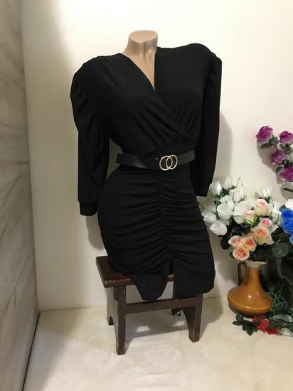 Nova Red crna nabrano i kais haljina S/M