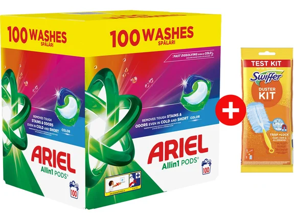Ariel PODS Kapsule za veš Color 100kom + Swiffer Duster Starter Kit + 1kom dopune