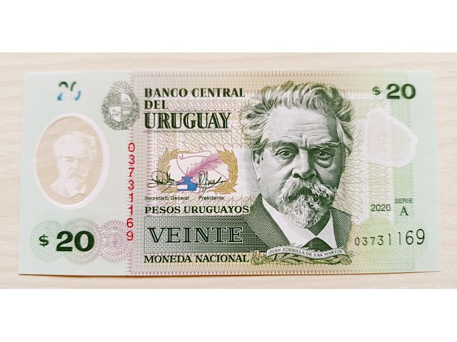 Uruguay 20 pesos. Unc, polimer. 2020 godina