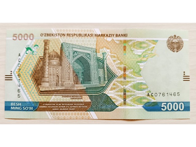 Uzbekistan 5000 sum. Unc, 2021 godina