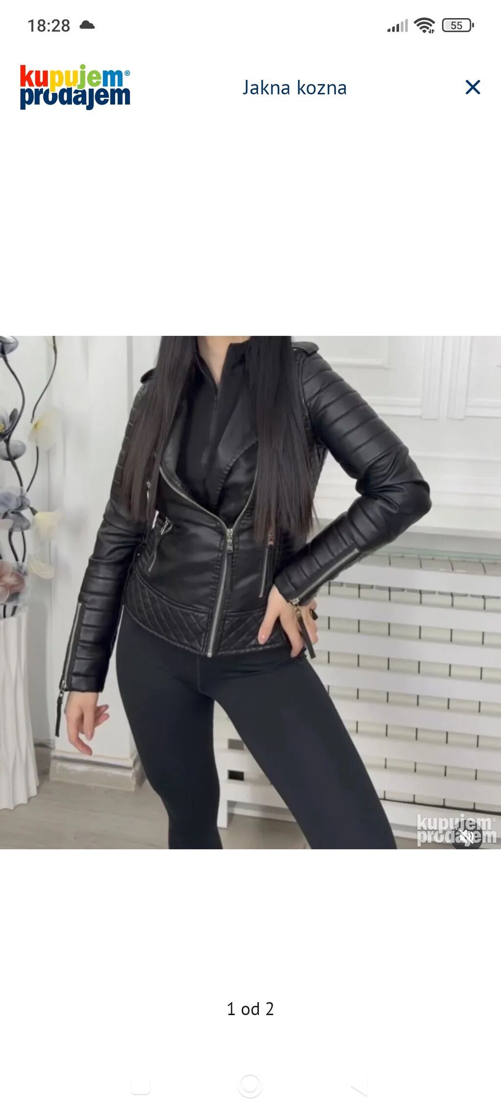 Ženska kožna jakna – crna, moto/biker stil. - Materijal: koža