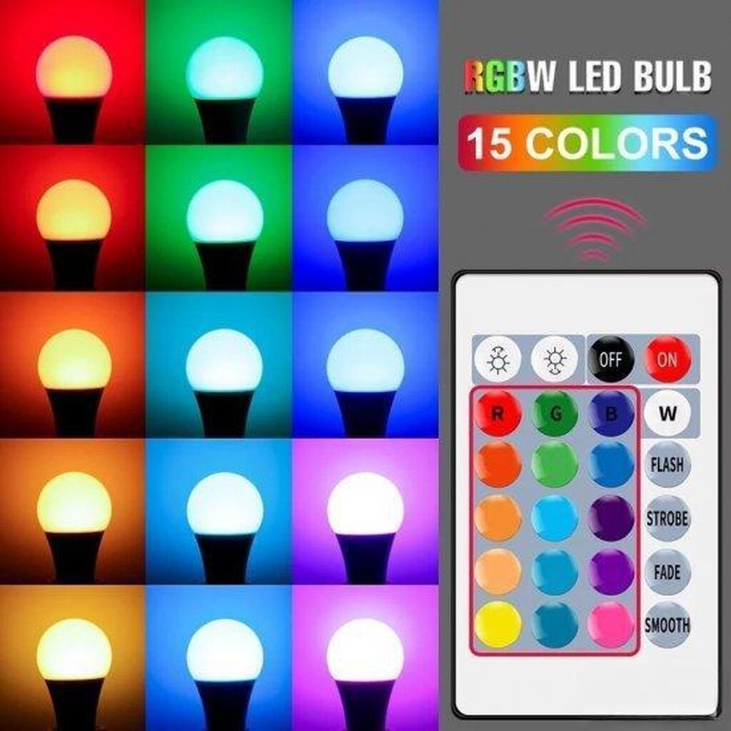 RGB sijalica 5w 8w 15w 20w. E27 LED 16 Color Changing RGB Magic Led