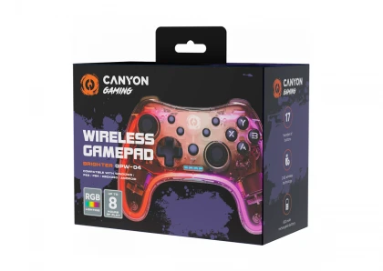 CANYON GPW-04, 2.4G Wireless Controller with built-in 800mah battery, 2M Type-C charging cable ,Wireless Gamepad for Android / PC / PS3 /PS4 /XBOX360/ Nitendo Switch（RGB Lighting), 151*110*42mm, 208g