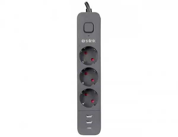 S-link SPG03U crni produžni kabl sa prenaponskom zaštitom 3 utičnice+3xUSB 1.5m