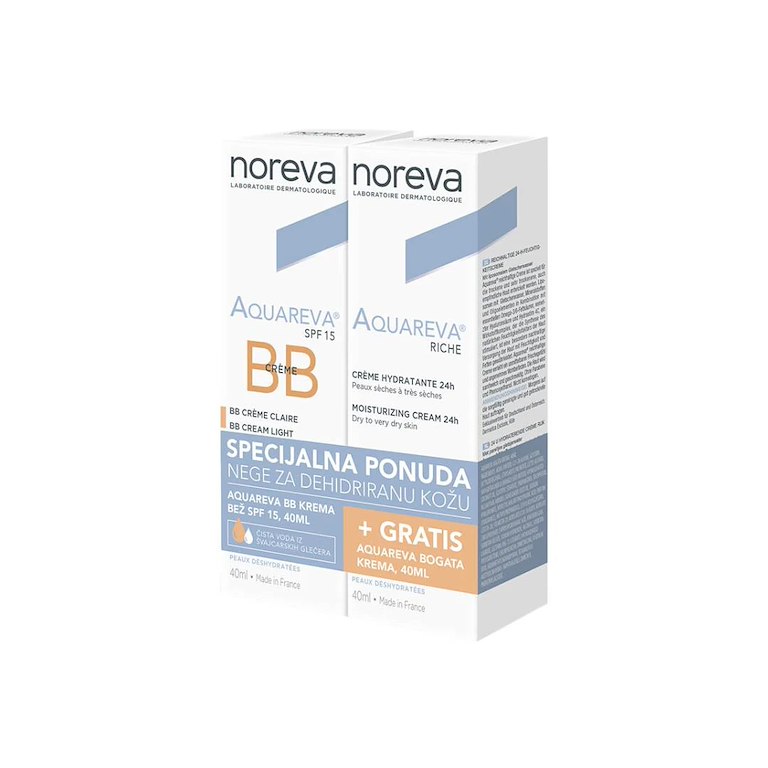 noreva AQUAREVA® PROMO BB Krema Bež SPF 15 40 mL i Bogata Hidratantna Krema 40 mL GRATIS