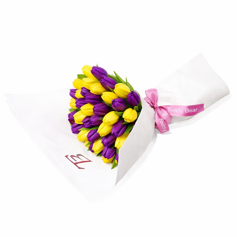 Teddy Bear ® YELLOW-PURPLE Tulip bouquets 101 (Buket sa lalama)