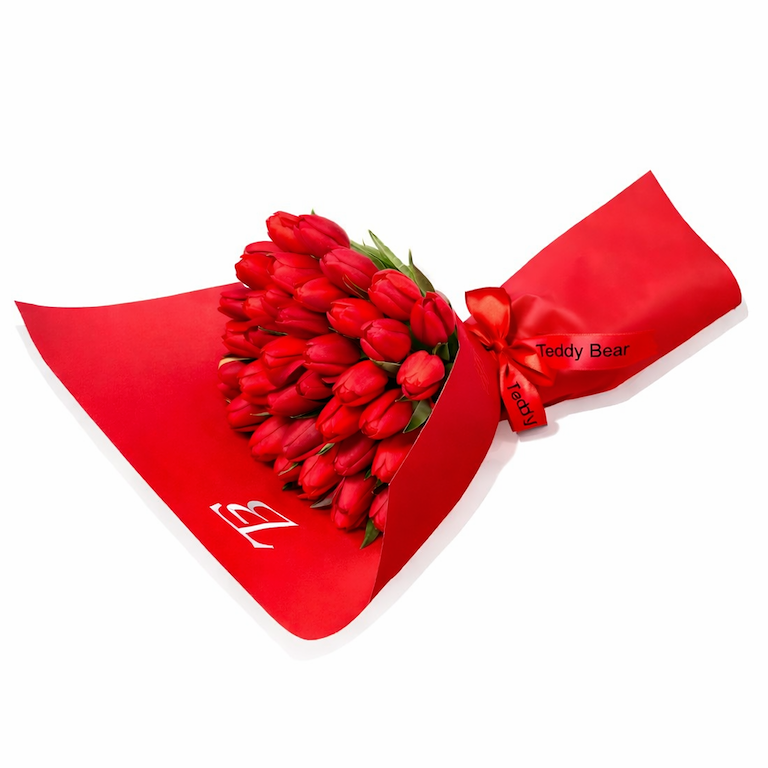 Teddy Bear ® RED Tulip bouquets 101 (Buket sa lalama)