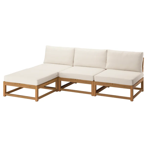 Modularna sofa trosed s lenjivcem, napolju svetlosmeđe bajcovano/Frösön/Duvholmen bež, 243 cm