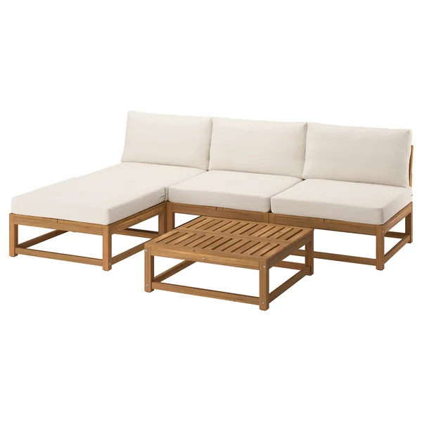 Sofa trosed s lenjivcem, napolju svetlosmeđe bajcovano/Frösön/Duvholmen bež, 243 cm