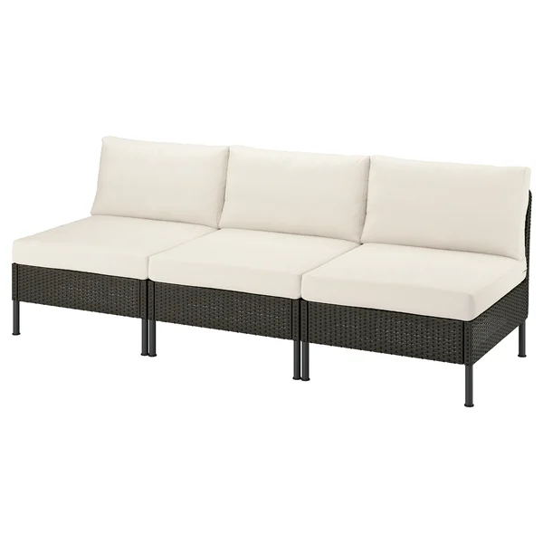 Modularna sofa trosed, napolju plastični ratan tamnosivi/Frösön/Duvholmen bež