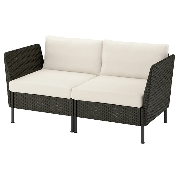 Modularna sofa dvosed, rukohvati napolju/plastični ratan tamnosivi Frösön/Duvholmen bež