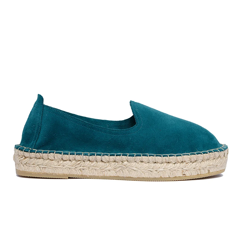 Woman’s classic loafer espadrilles – Petrol suede leather