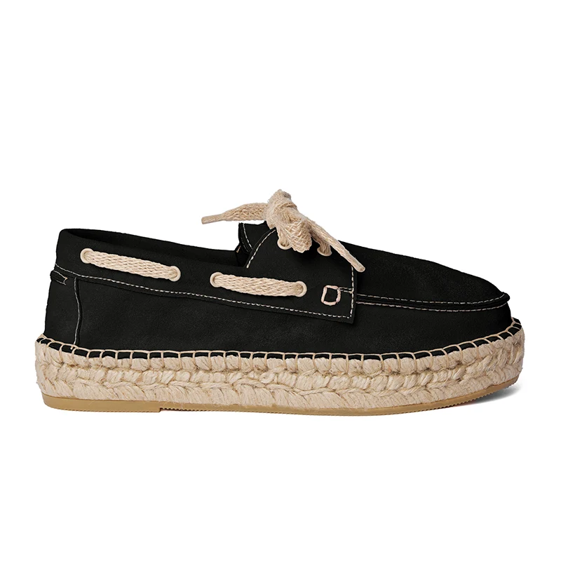 Women’s boat shoe espadrilles – Black suede leather