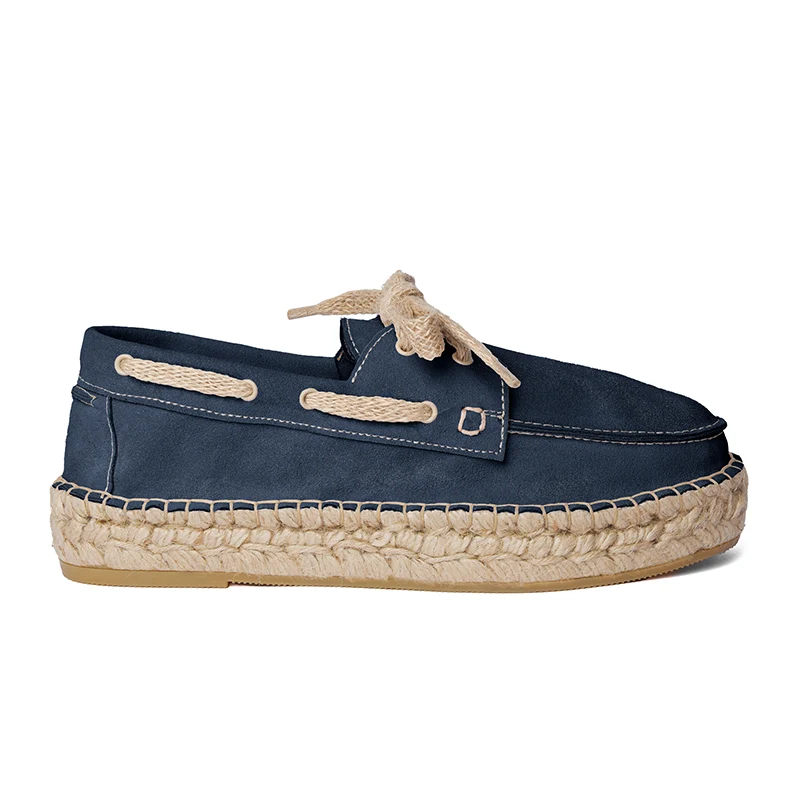 Women’s boat shoe espadrilles – Navy blue suede leather