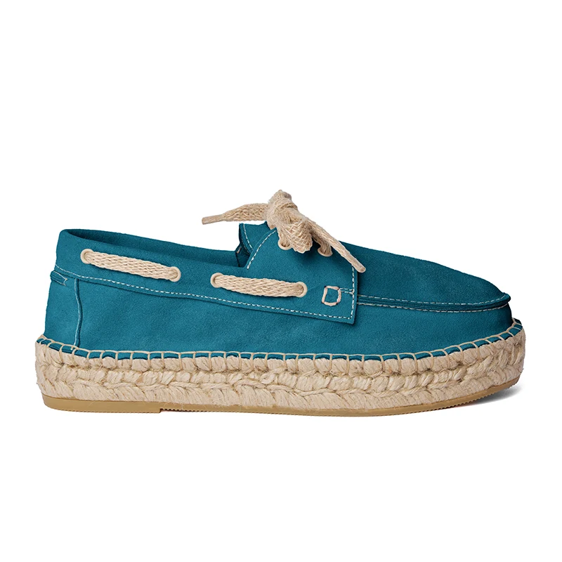 Women’s boat shoe espadrilles – Petrol suede leather